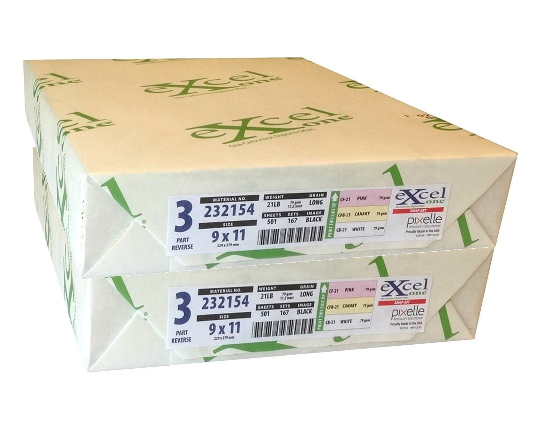 Excel One Carbonless 3-Part Reverse Paper (Pink/Canary/White), 9" x 11 ...