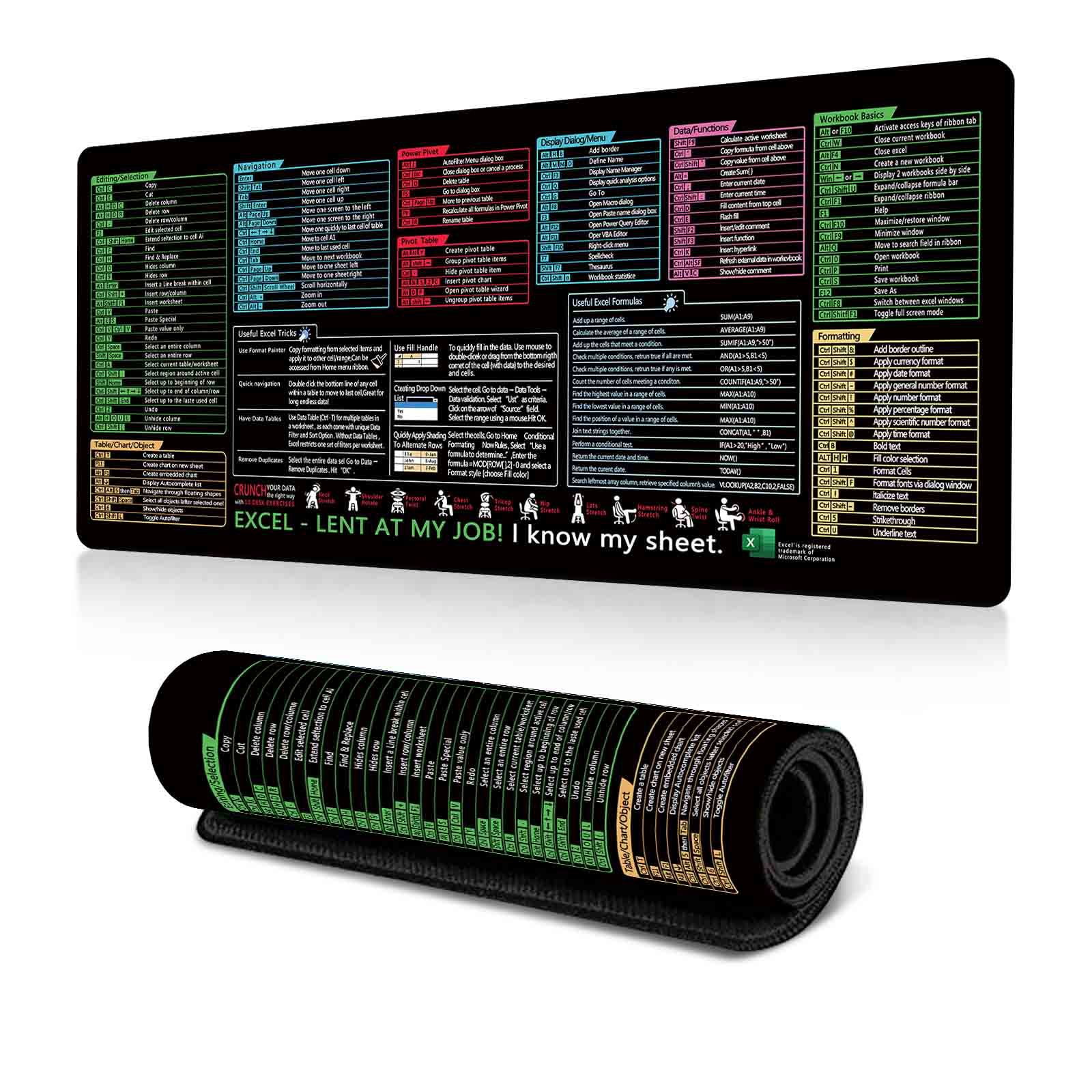 Excel Shortcut Keys Mouse Pad - Cheat Sheet Gaming Mousepad PC Office ...