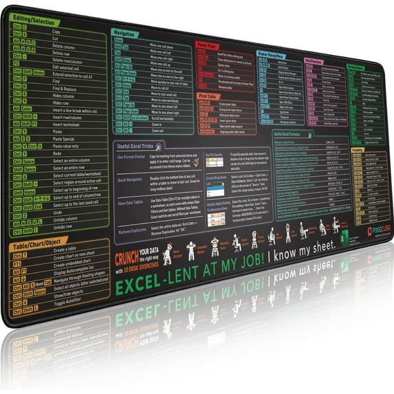 Excel Shortcut Keys Mouse Pad - Extended Large XL Cheat Sheet Gaming ...