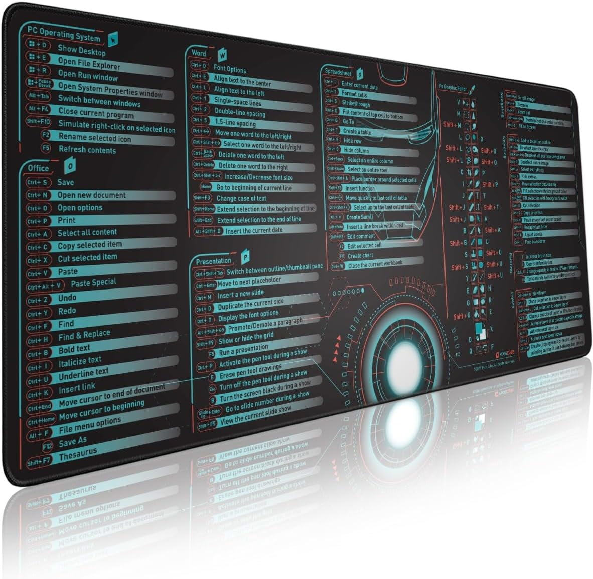 Excel Shortcut Keys Mouse Pad - Extended Large XL Cheat Sheet Gaming ...