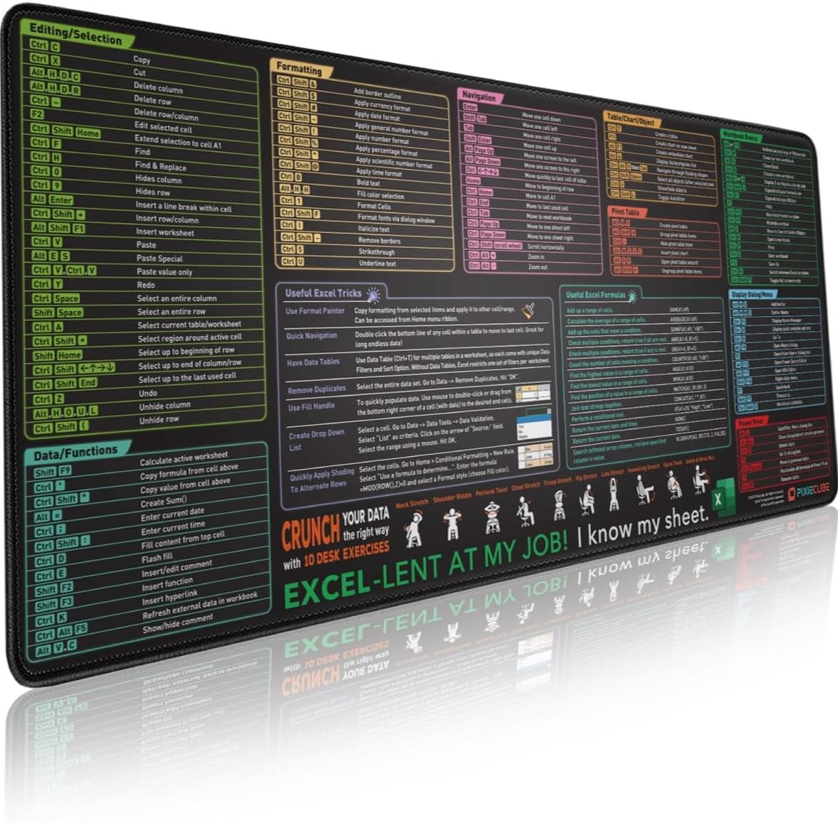 Excel Shortcut Keys Mouse Pad - Extended Large XXL Cheat Sheet Gaming Mousepad | PC Office ...