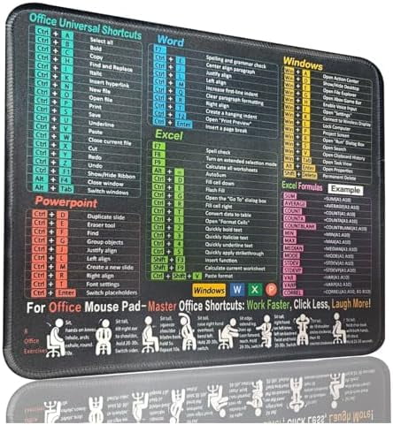 Excel Shortcut Keys Mouse Pad PC Office Gaming Spreadsheet Keyboard Mat ...