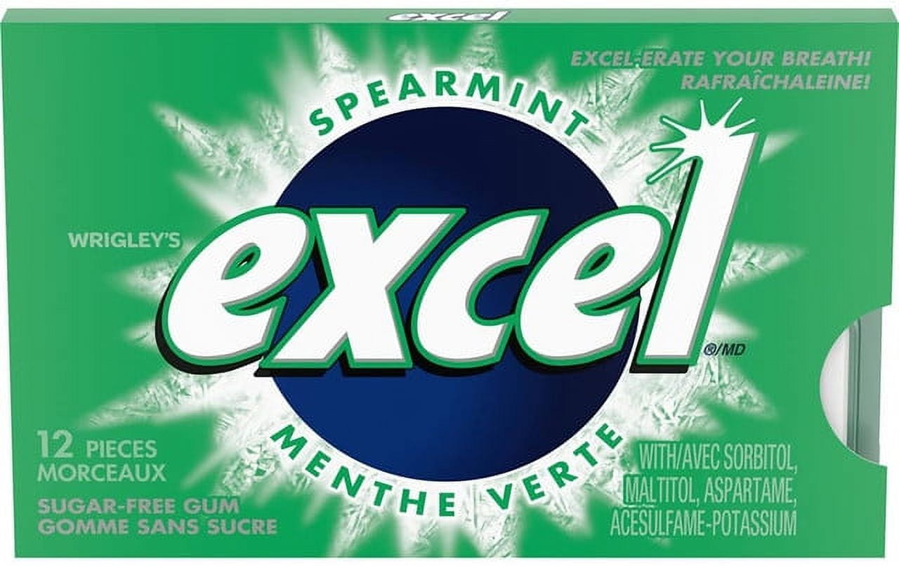 Excel Sugar Free Gum, 5.4g - Spearmint - 12 Count per Box - 1 Box ...