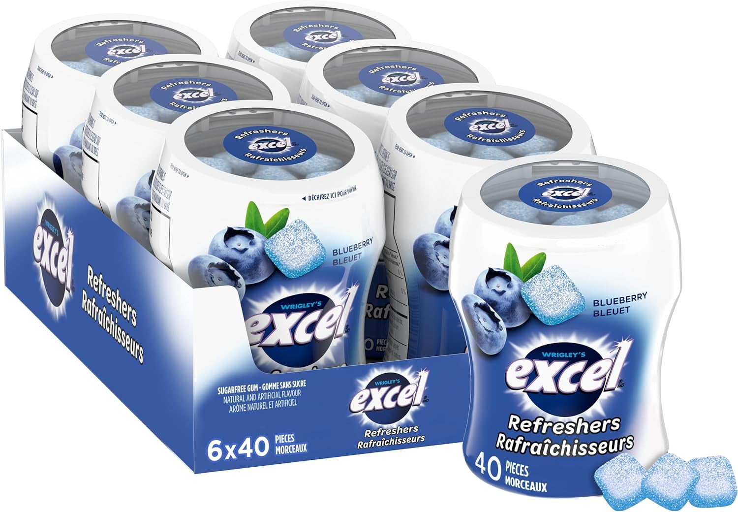 Excel Sugar-Free Gum, Refreshers Blueberry Flavored, 40pc/6 ct ...