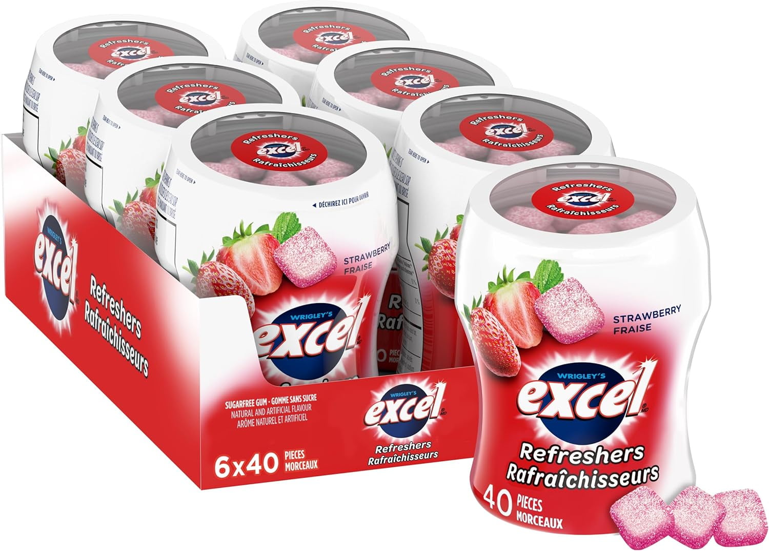 Excel Sugar-Free Gum, Refreshers Strawberry Flavored, 40pc/6 ct ...