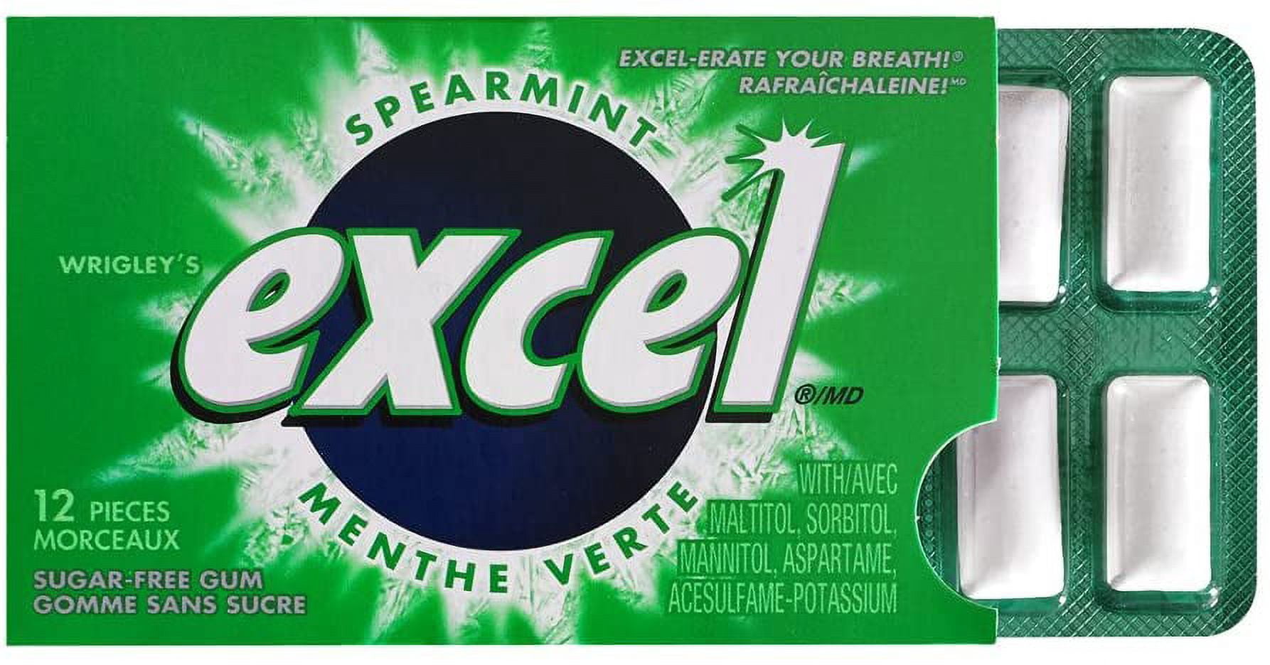 Excel Sugar-Free Gum, Spearmint, 12 Count - Walmart.com