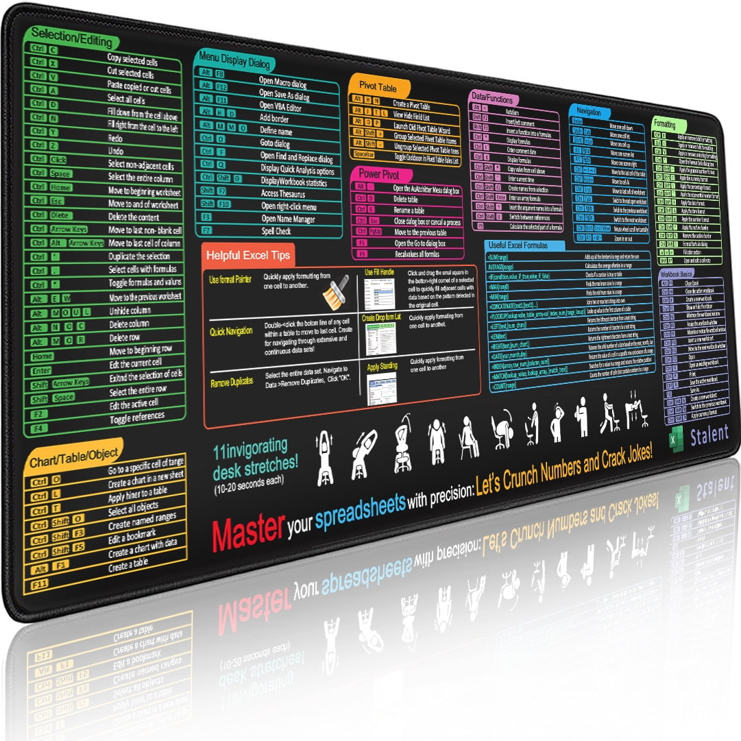 Excel/Word/Power Point/Windows Cheat Sheet Desk pad, Large Gaming ...