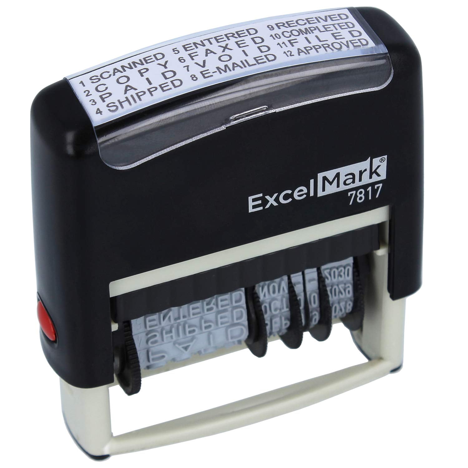 ExcelMark 12 Phrase Self-Inking Date Stamp - Paid, Scanned, E-mailed & More - Durable ...