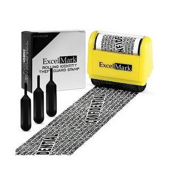 ExcelMark Wide ID Roller Stamp, Refillable Identity Theft Security ...