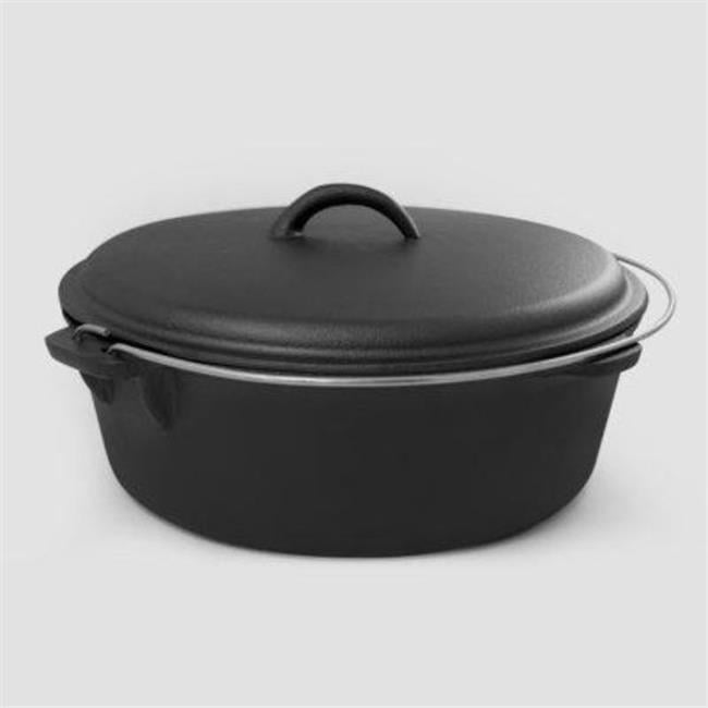 ExcelSteel Fireside 6 QT Cast Iron Camp Dutch Oven with Handle, Black ...