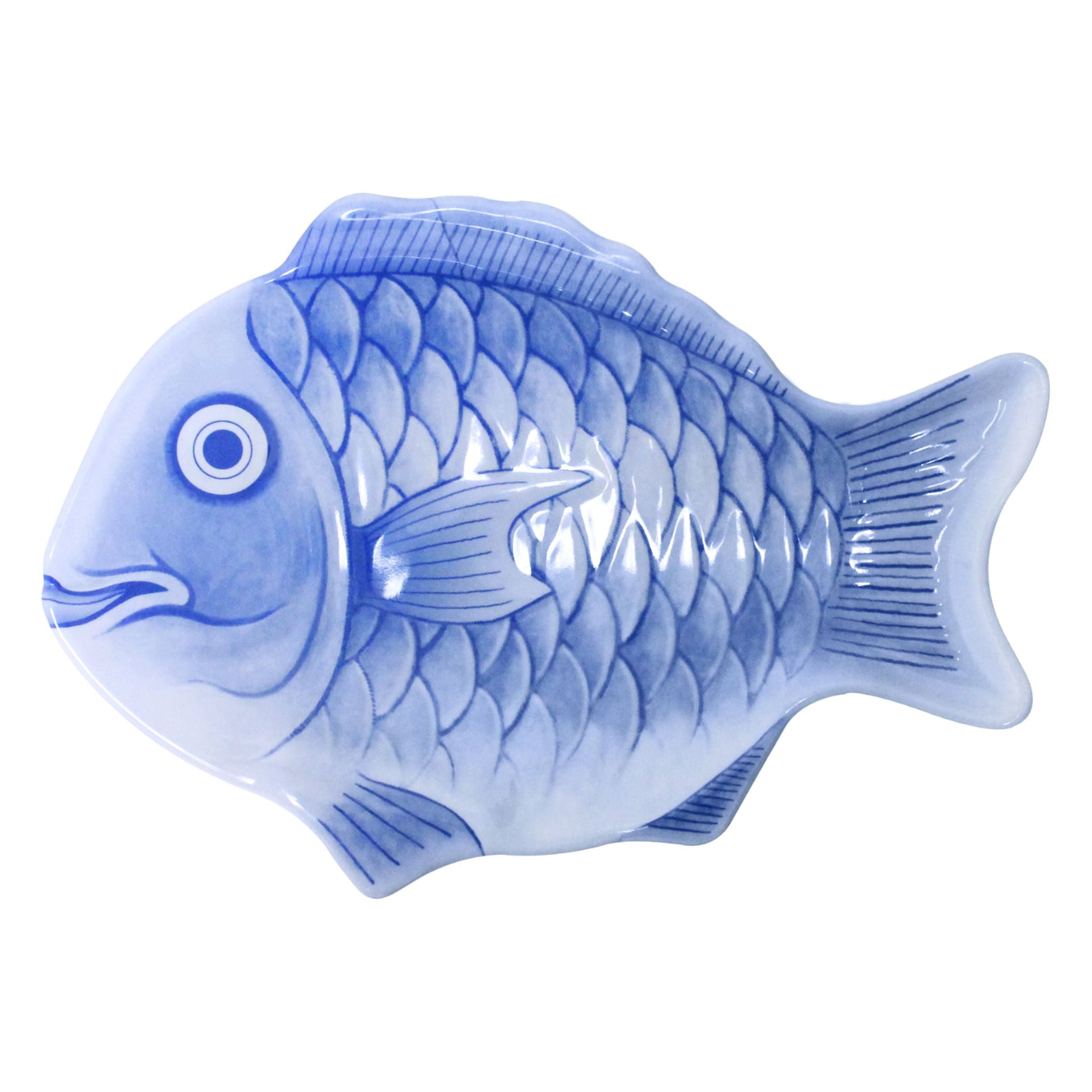 Excellante Melamine Dinnerware Collection 12" Fish Shape Platter, Blue ...