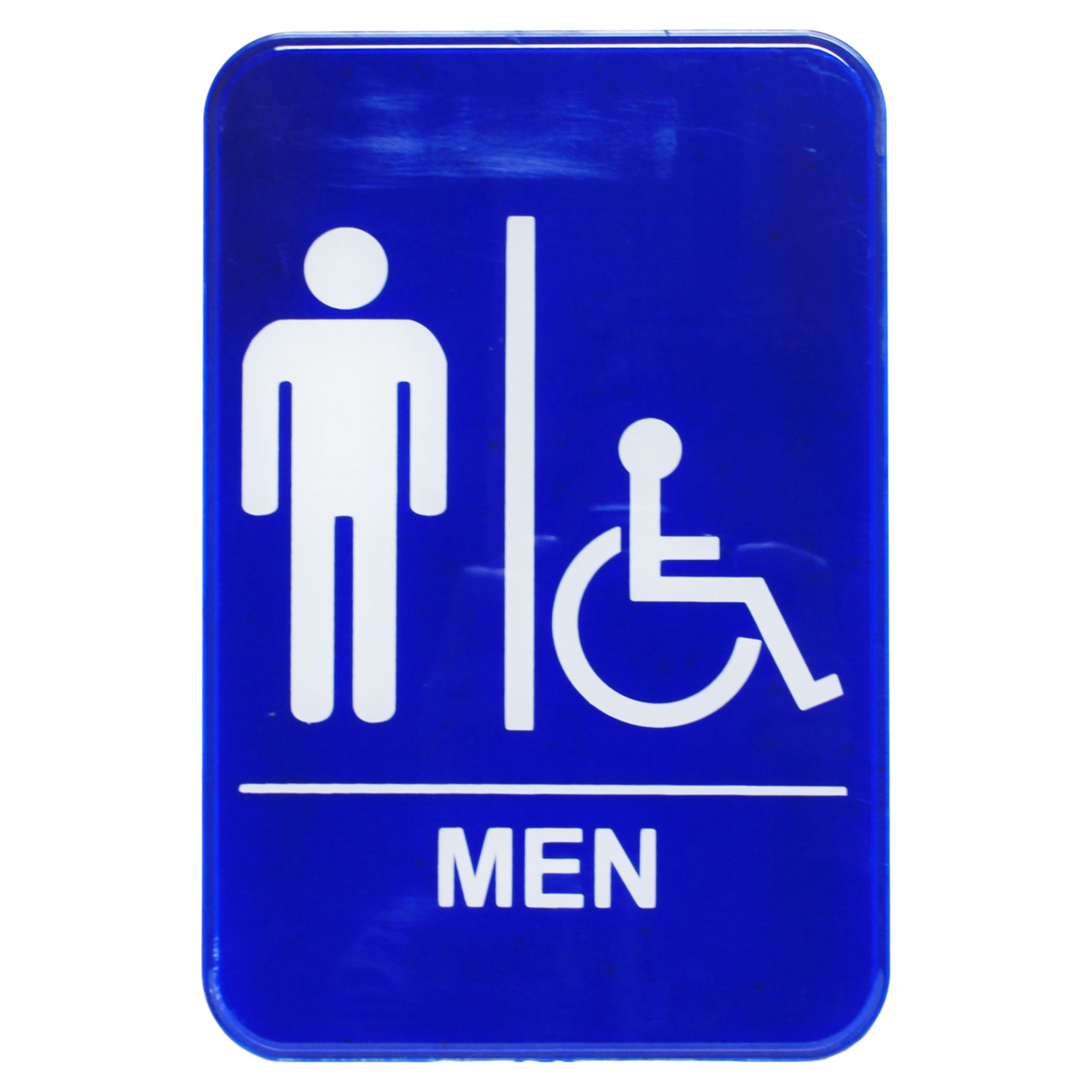 Excellante White on blue 6 x9 inch information sign with symbols - men ...