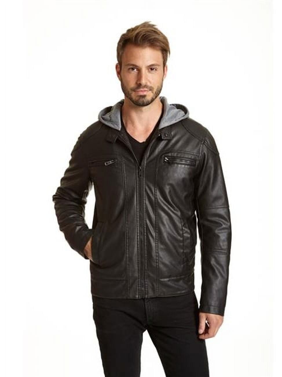 Excelled H3Z4210JK Mens Faux Leather Hooded Motorcycle Jacket with ...