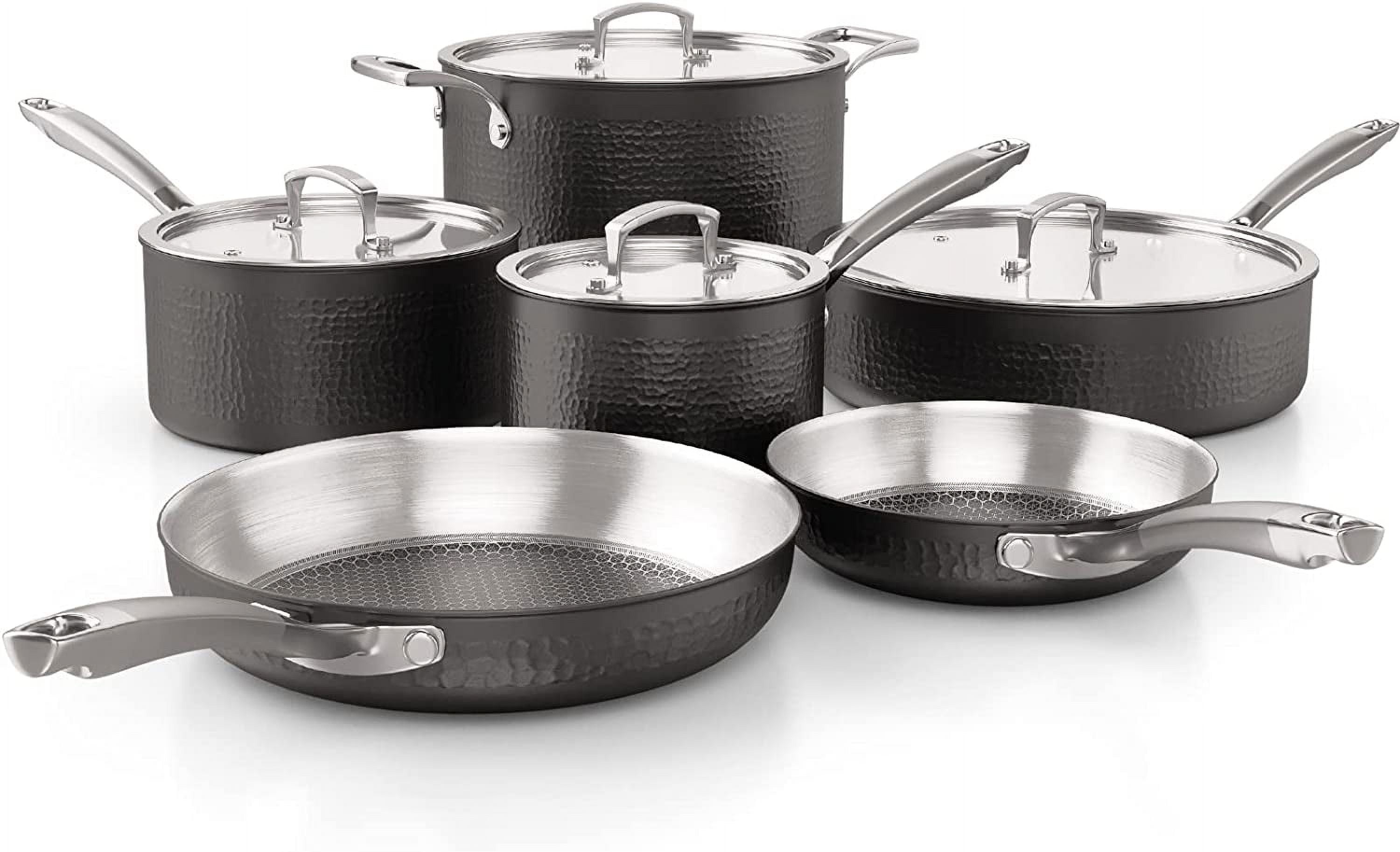Excellent Homaz life Pots and Pans Set Tri-Ply Stainless Steel Hammered ... Excellent Homaz life Pots and Pans Set Tri-Ply Stainless Steel Hammered ...
