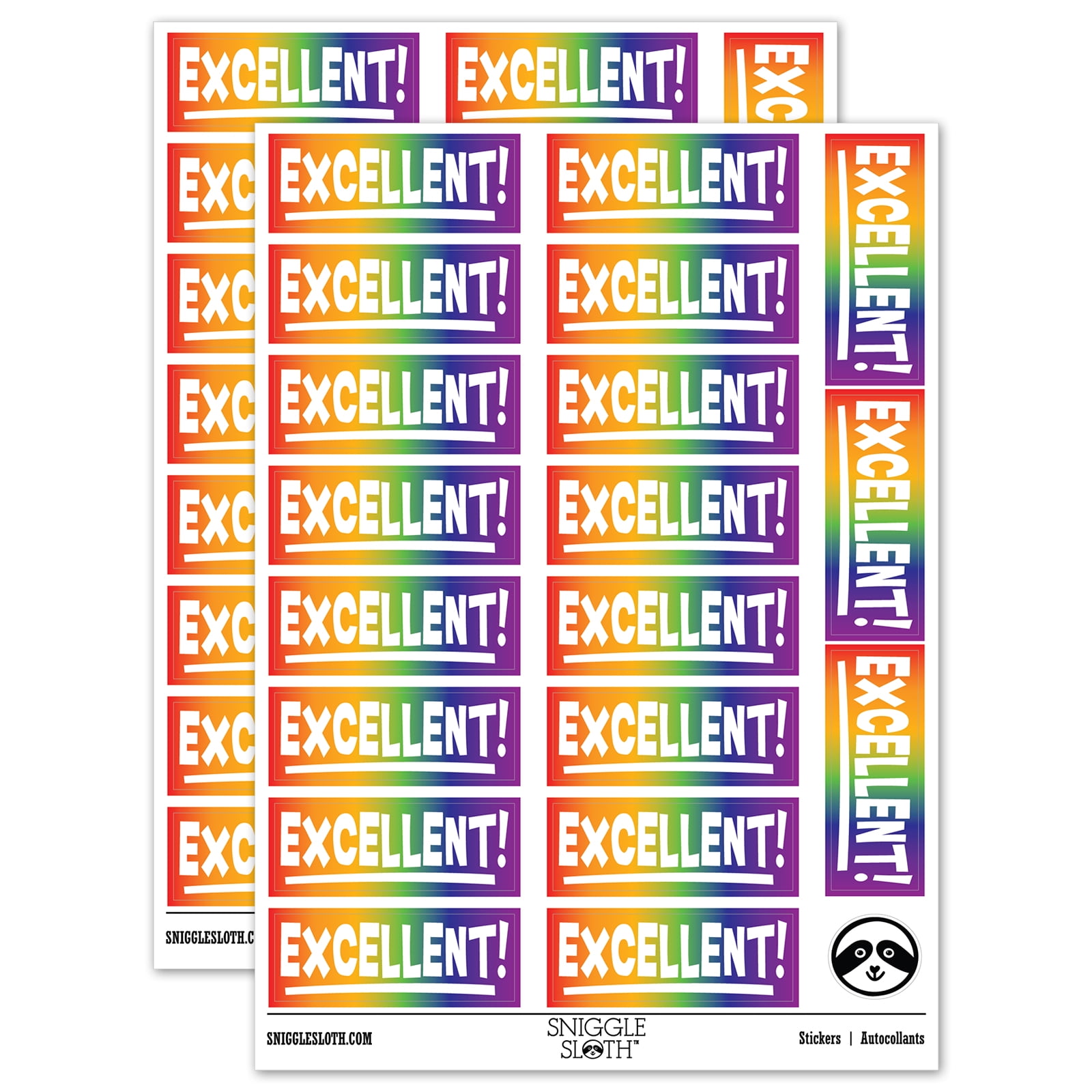 Excellent School Teacher Fun Sticker Set - Rainbow - Matte Finish - 2. ...