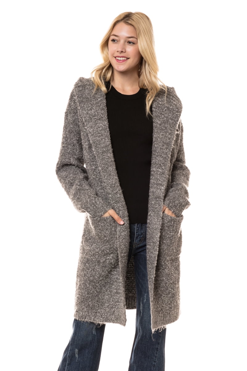 Excellentop Women's Hooded Long Sleeve Open Front Mid-length Cardigan ...