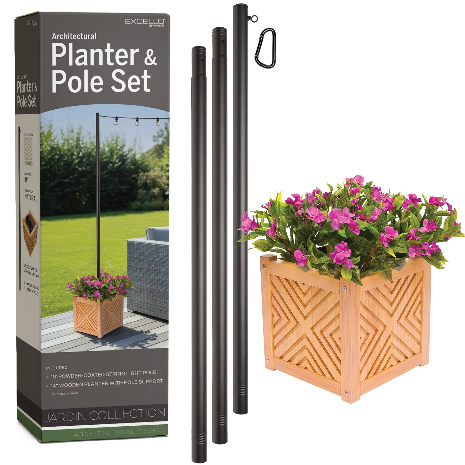 Excello Brands 14" Jardin Planter & String Light Pole Set - Chevron ...