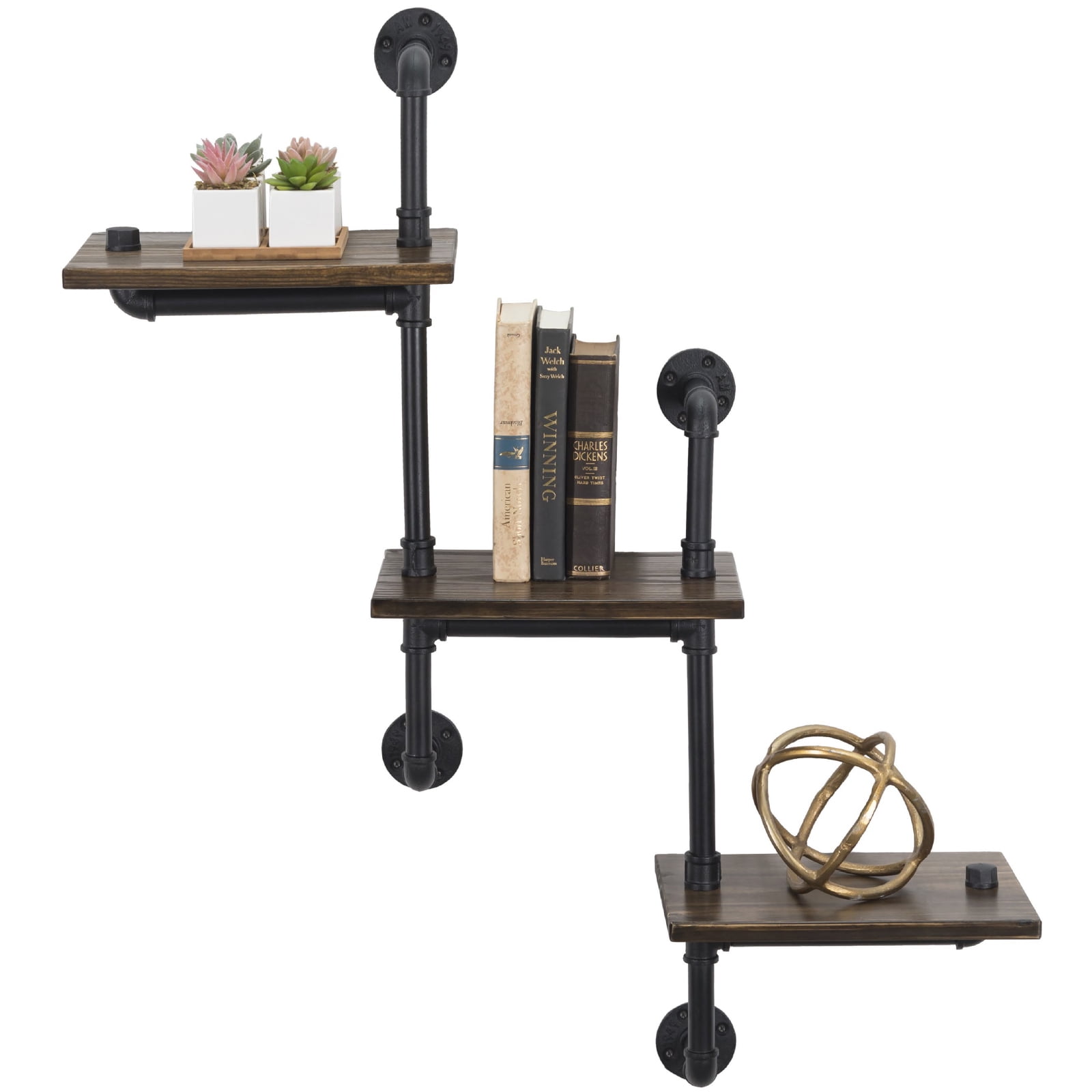 Excello Global Products 3-Tier Wooden Wall Ladder Floating Rustic Shelf ...