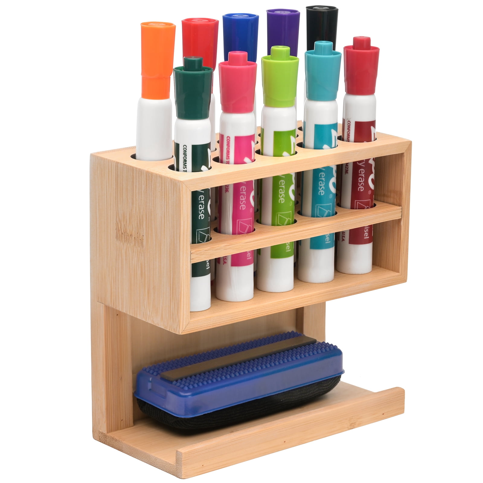 Excello Global Products Bamboo Magnetic Marker Holder, holds 10 markers ...