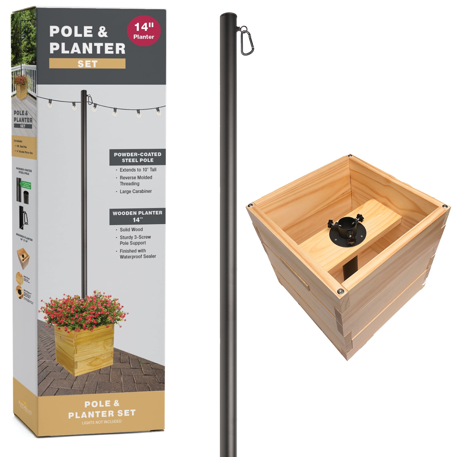 Excello Global Products Brown & Black Steel Wooden Planter Box with 10 ...