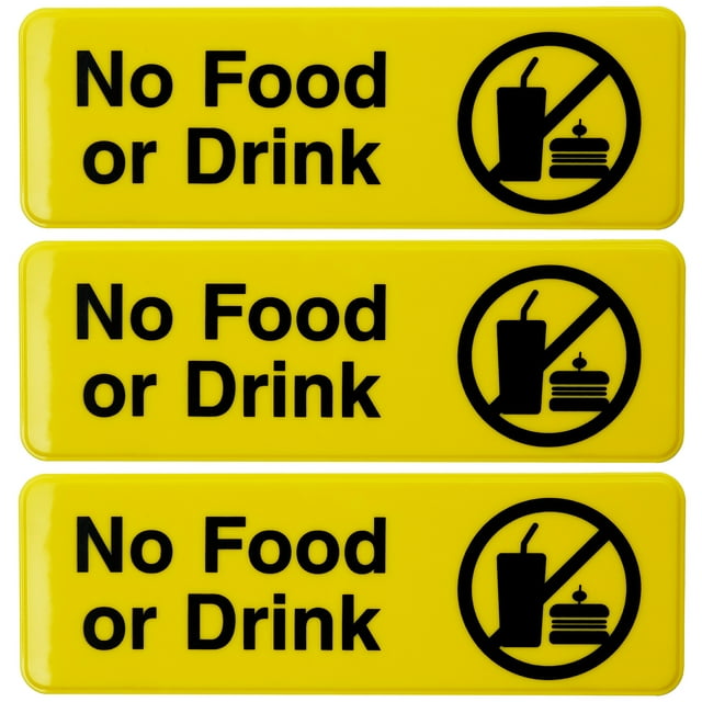 Excello Global Products No Food or Drink Sign 9"x3" Easy To Mount (3 ...