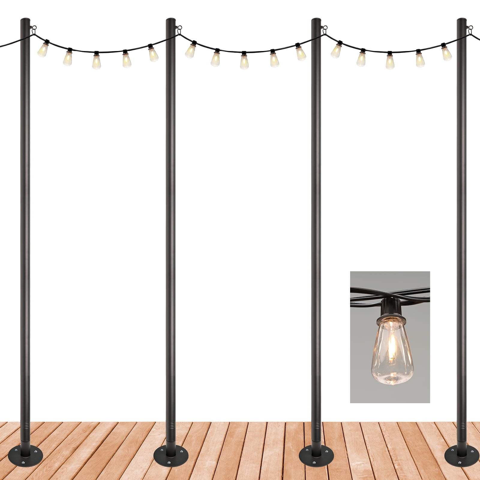 Excello Global Products Premium String Light Pole 4 Pack with 100' of ...