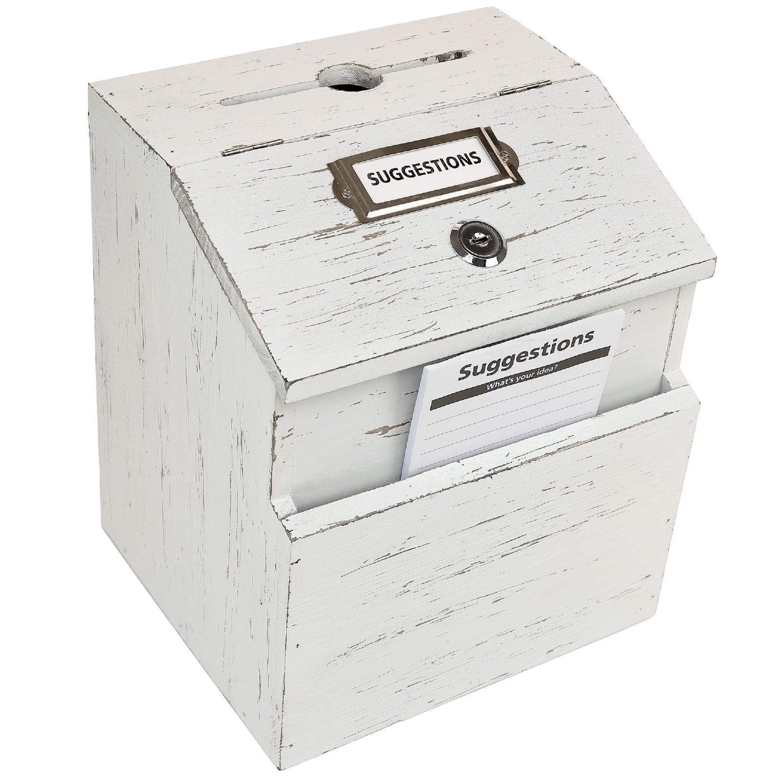 Excello Global Products Rustic White Suggestion Box with Lock: Wooden ...