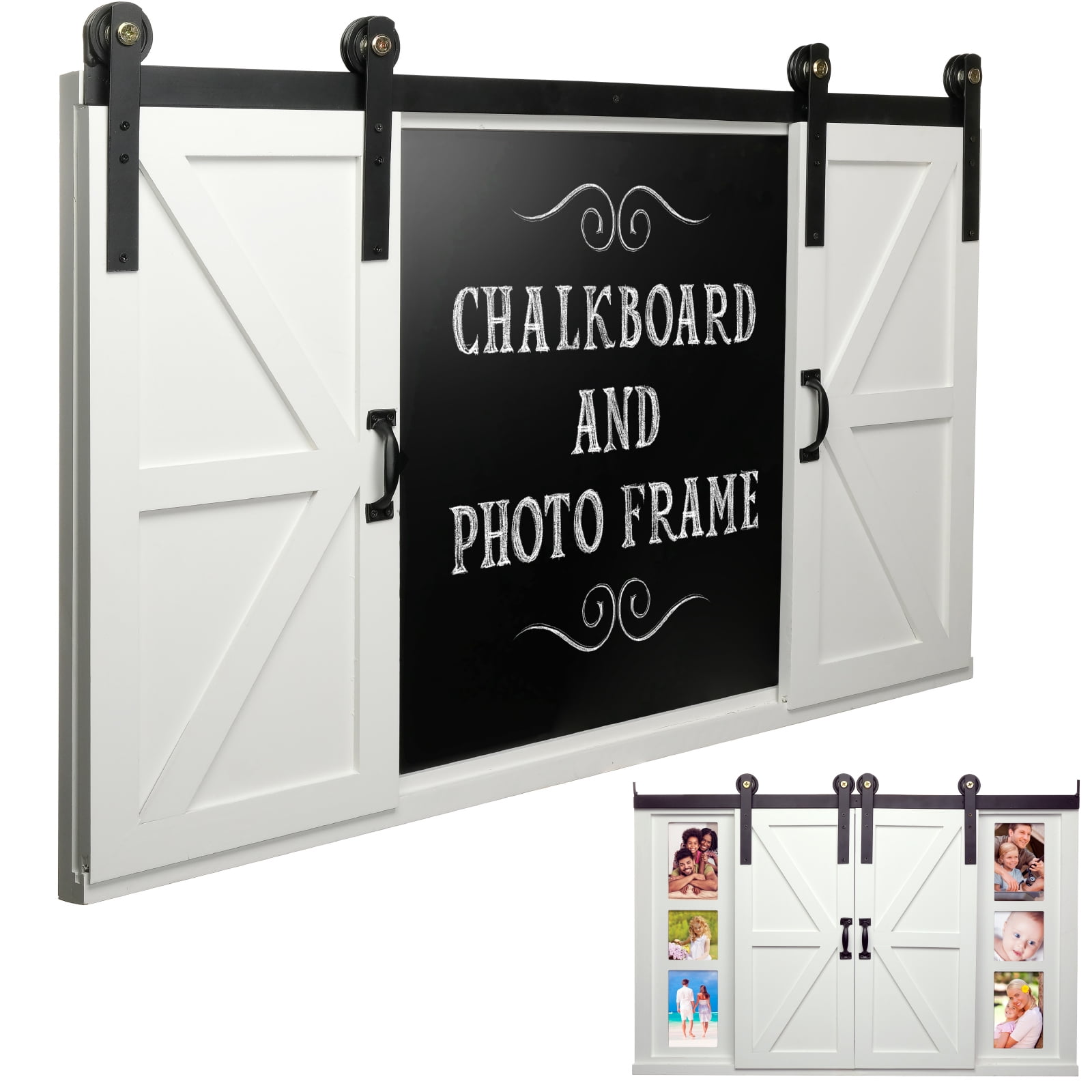 Excello Global Products Rustic Wood Chalkboard with Four 4x6 Hideaway ...
