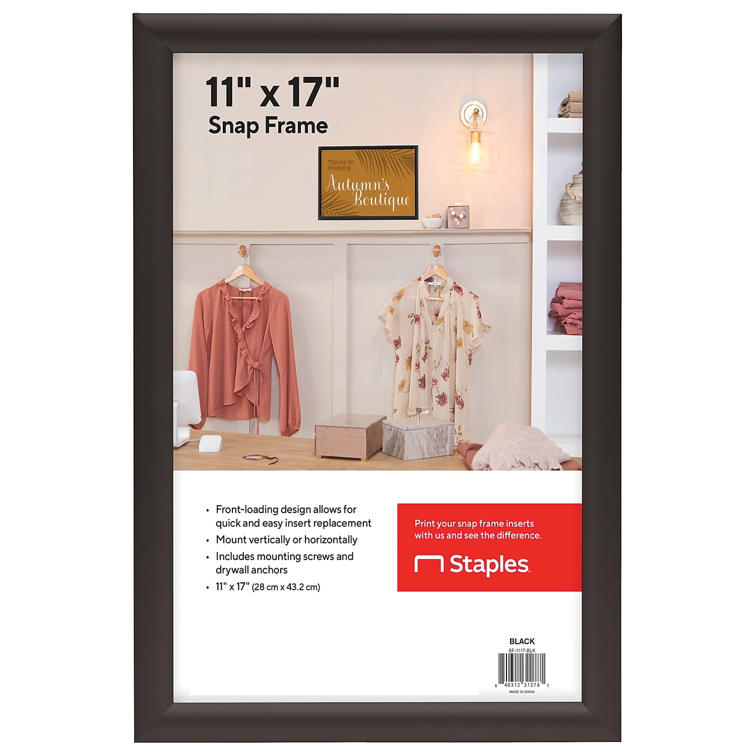 Staples Snap Frame Poster Holder 11" x 17" Wall Mounted Vertical ...