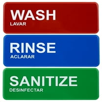 Wash, Rinse & Sanitize Signs 3Pk for 3 Compartment Sink - 1-3/8" high x ...