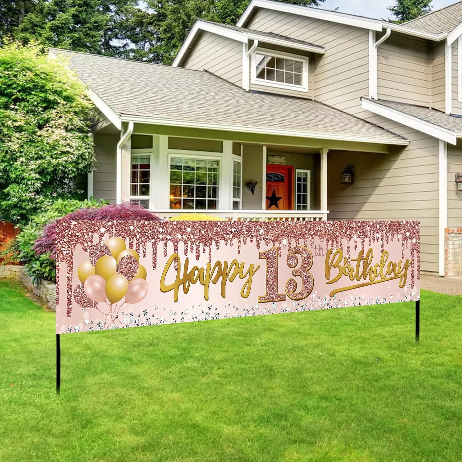 Excelloon 13th Birthday Banner Decorations for Girls, Pink Rose Gold ...