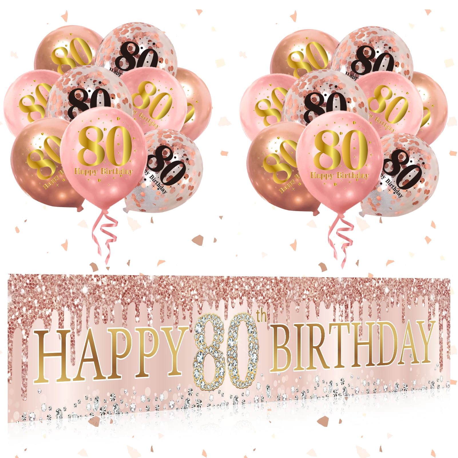 Excelloon 80th Birthday Decorations, MSF2 20pcs 80 Banner Balloons for ...