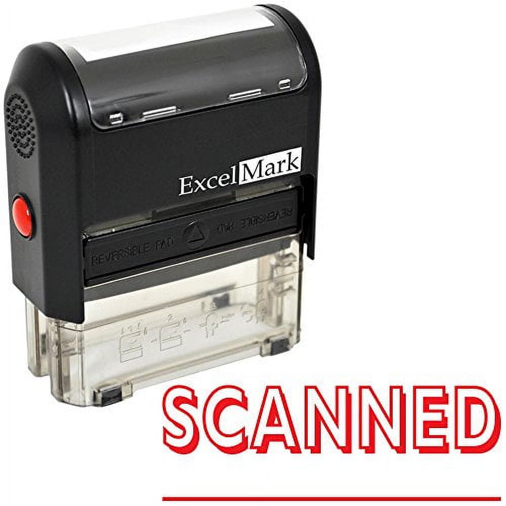 ExcelMark SCANNED Self-Inking Rubber Stamp, Red Ink, Double-Sided Ink ...