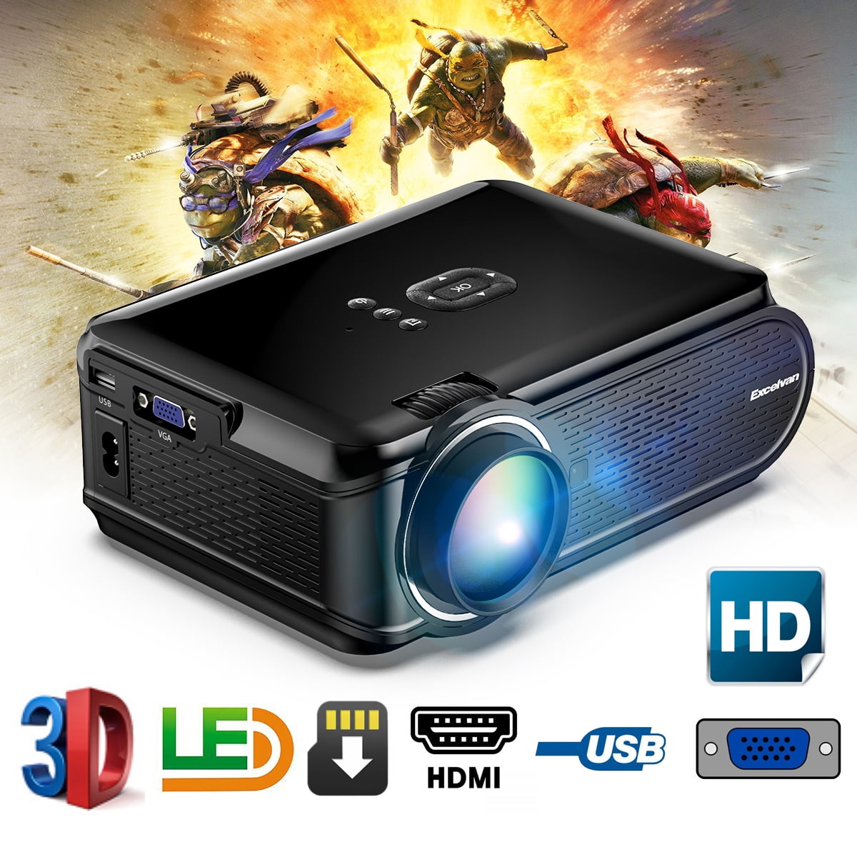 Excelvan BL-90 1000 Lumens 130 Inch Multimedia Portable LCD Projector ...
