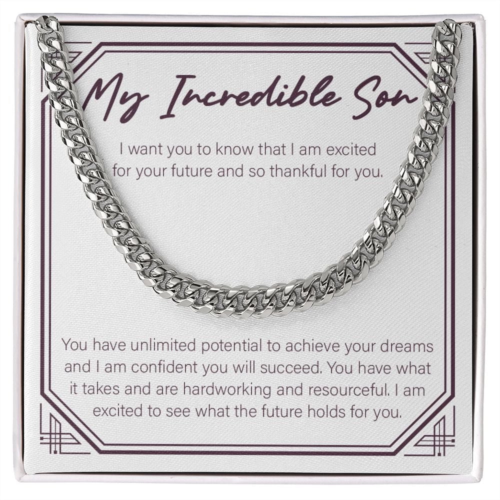 "Excited For Your Future" Incredible Son Necklace Gift From Mom Dad Cuban Link Chain Jewelry Box ...