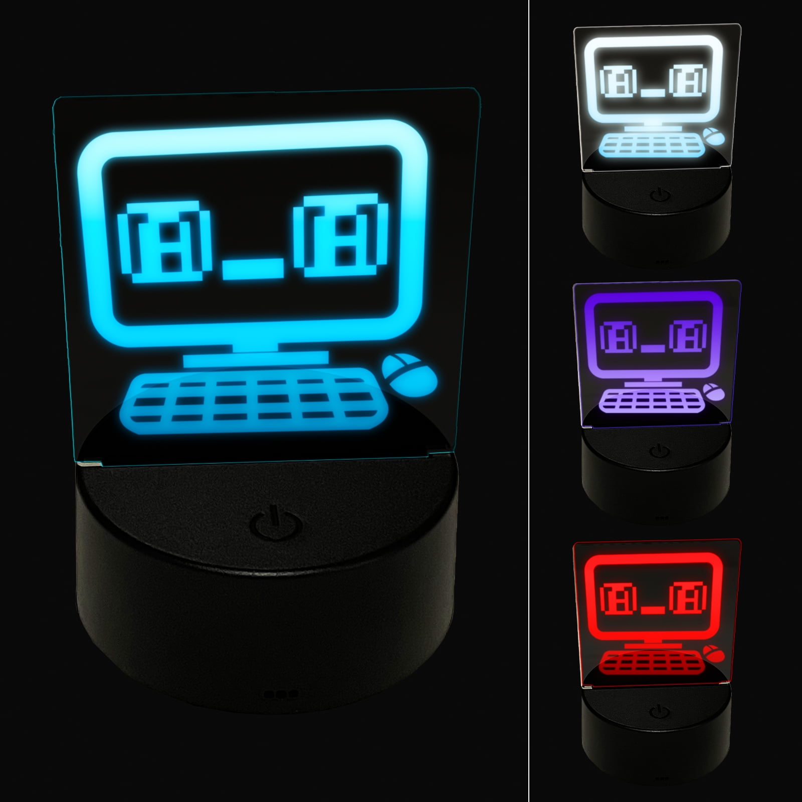 Excited Teary Eyed Kawaii Computer Face Emoticon LED Night Light Sign ...