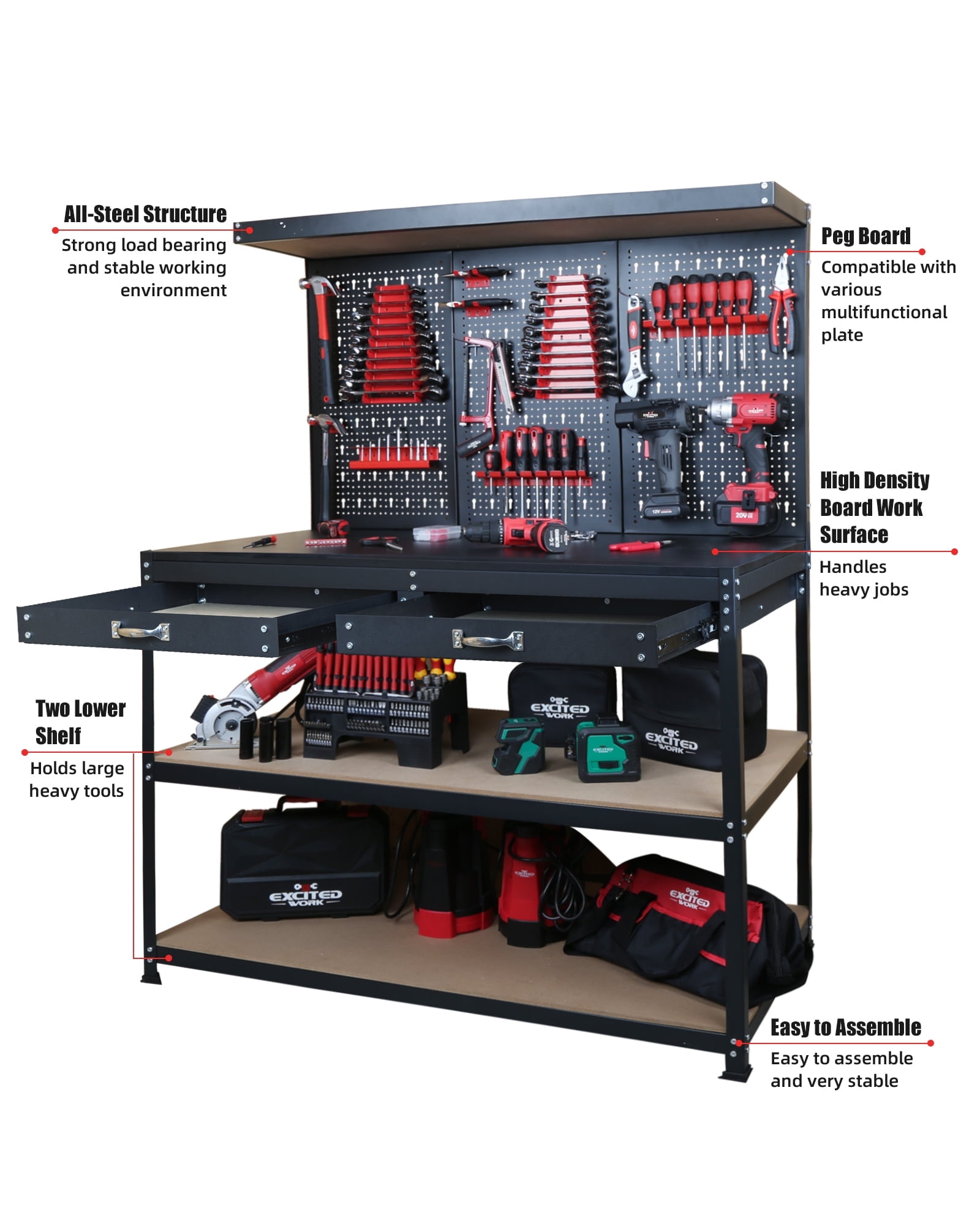 Excited Work Workbench,47.2 inch Multipurpose Garage Worktable with ...