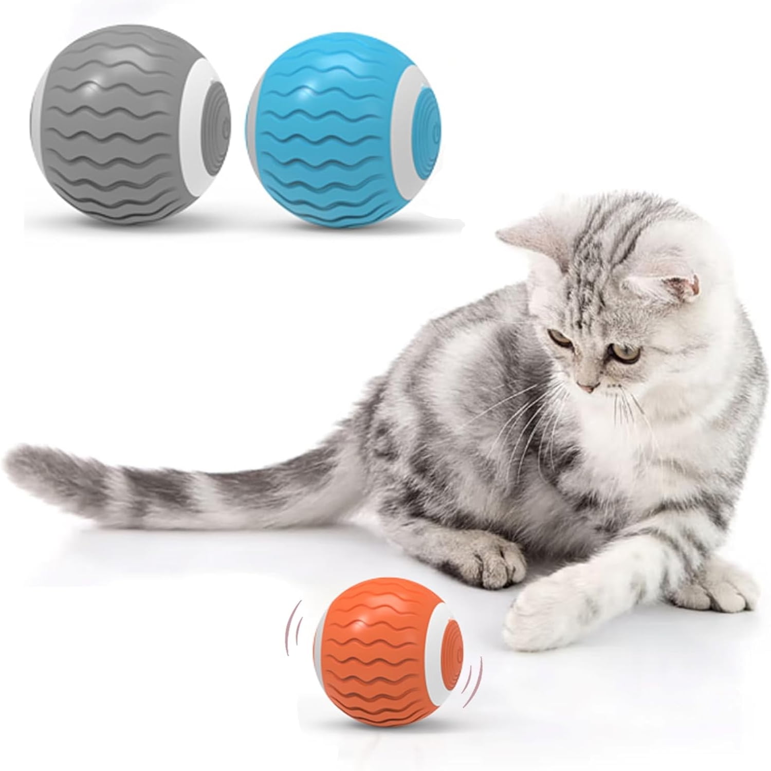 Grey Interactive Self-Rotating Rechargeable Cat Kicker Toy Ball for ...
