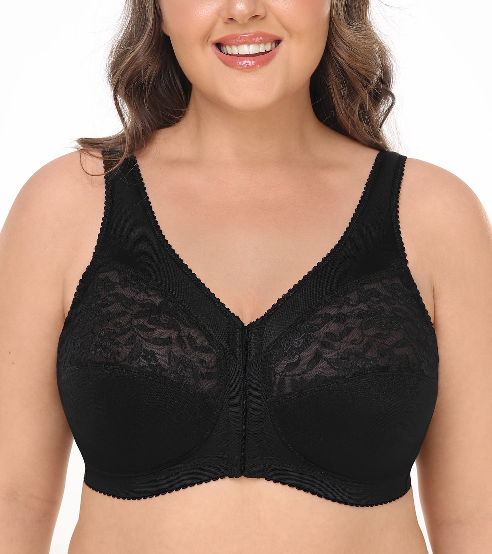 Exclare Womens Front Closure Bras Non Padded Wirefree Full Coverage Bra