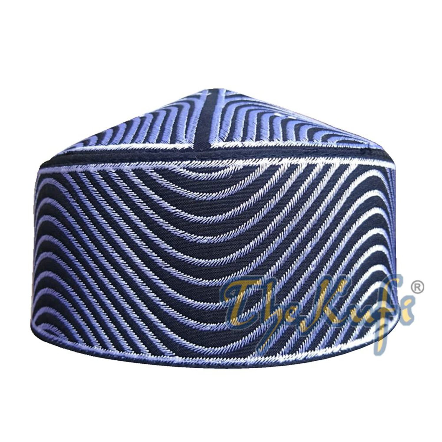 Exclusive Black Round Peak-Top Wave Design Kufi Hat With Silver-Tone ...