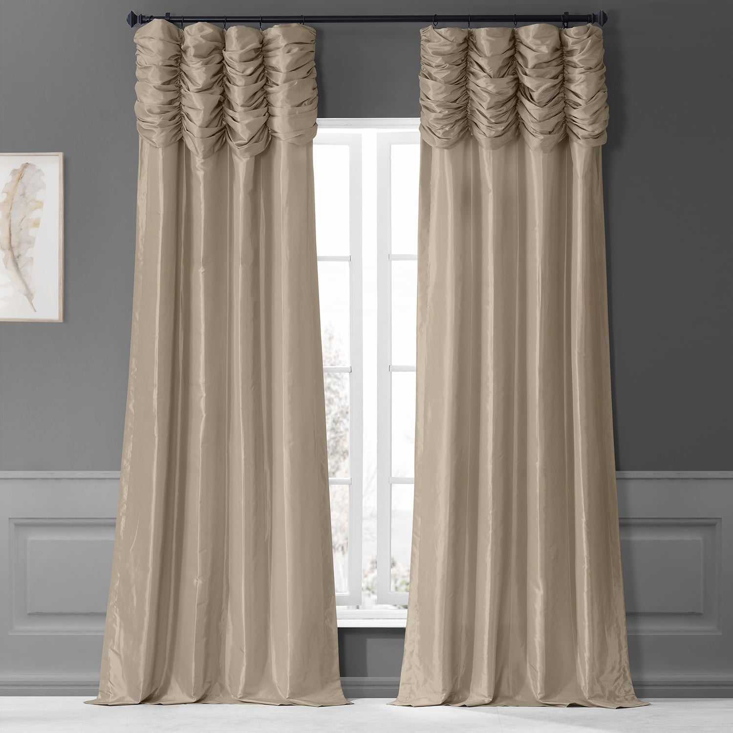 Exclusive Fabrics Single Ruched Faux Solid Taffeta Curtain (1 Panel ...
