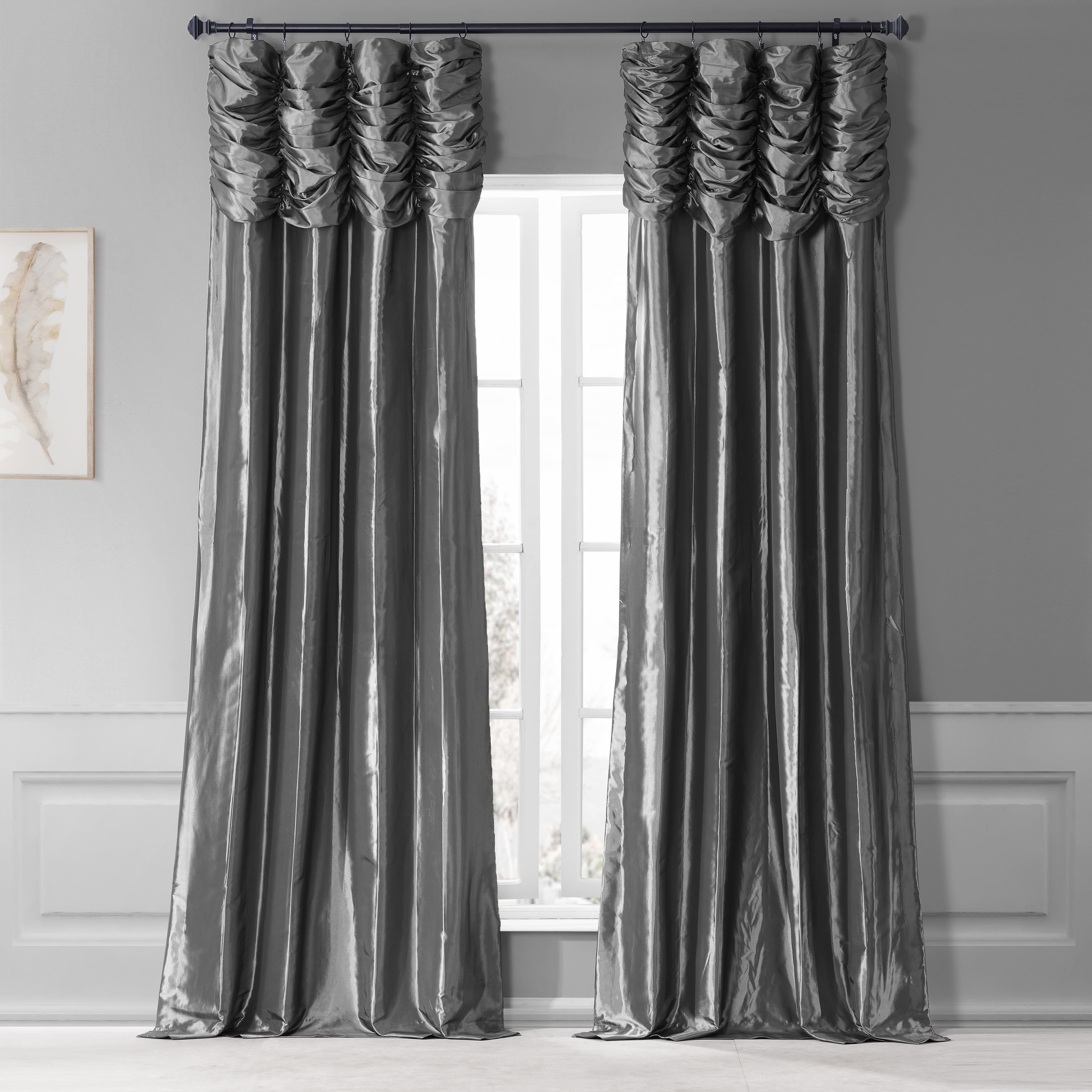 Exclusive Fabrics Single Ruched Faux Solid Taffeta Curtain (1 Panel ...