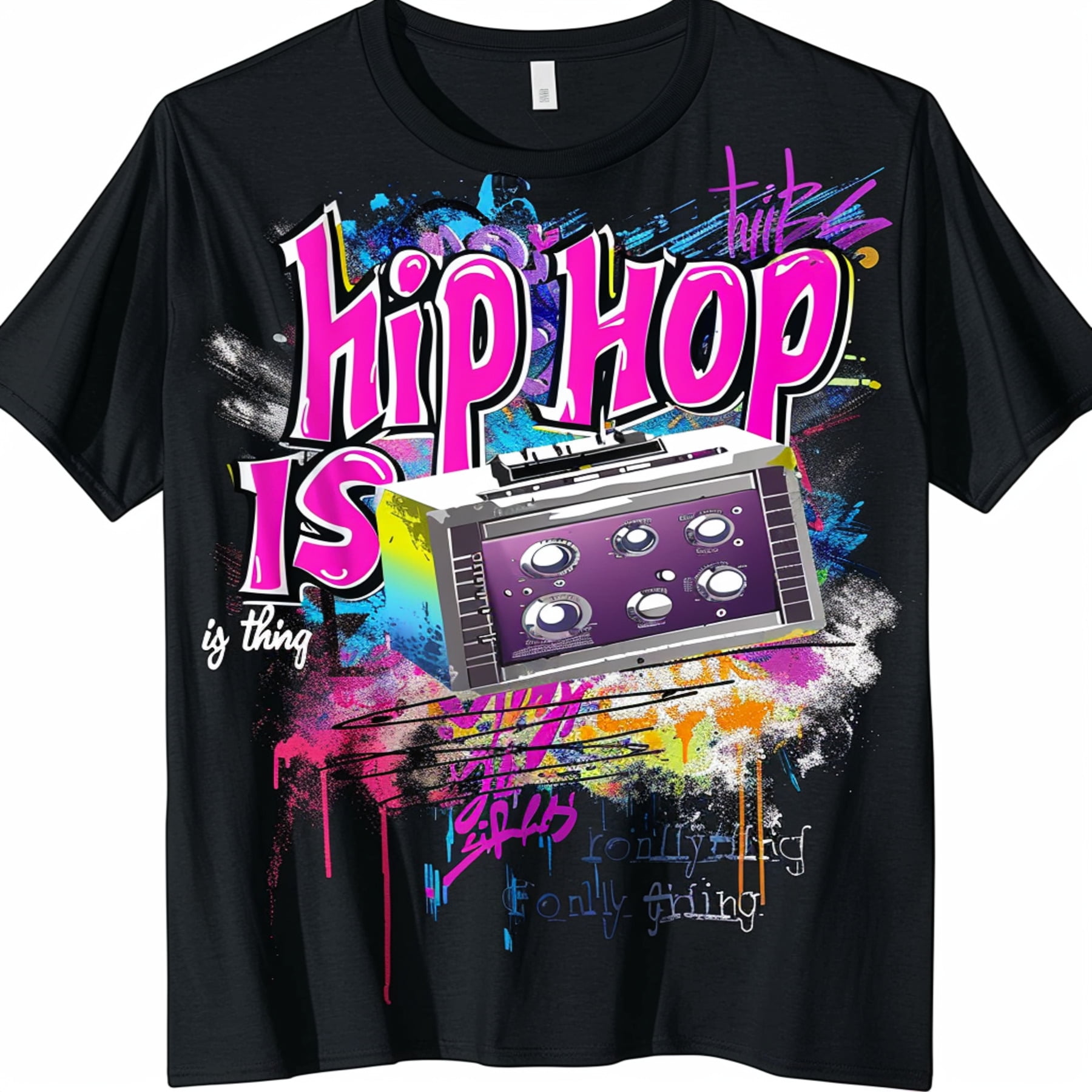 Exclusive Hip Hop Graffiti Design Black T Shirt Vibrant 80s Graphic Boombox Art Detailed ...