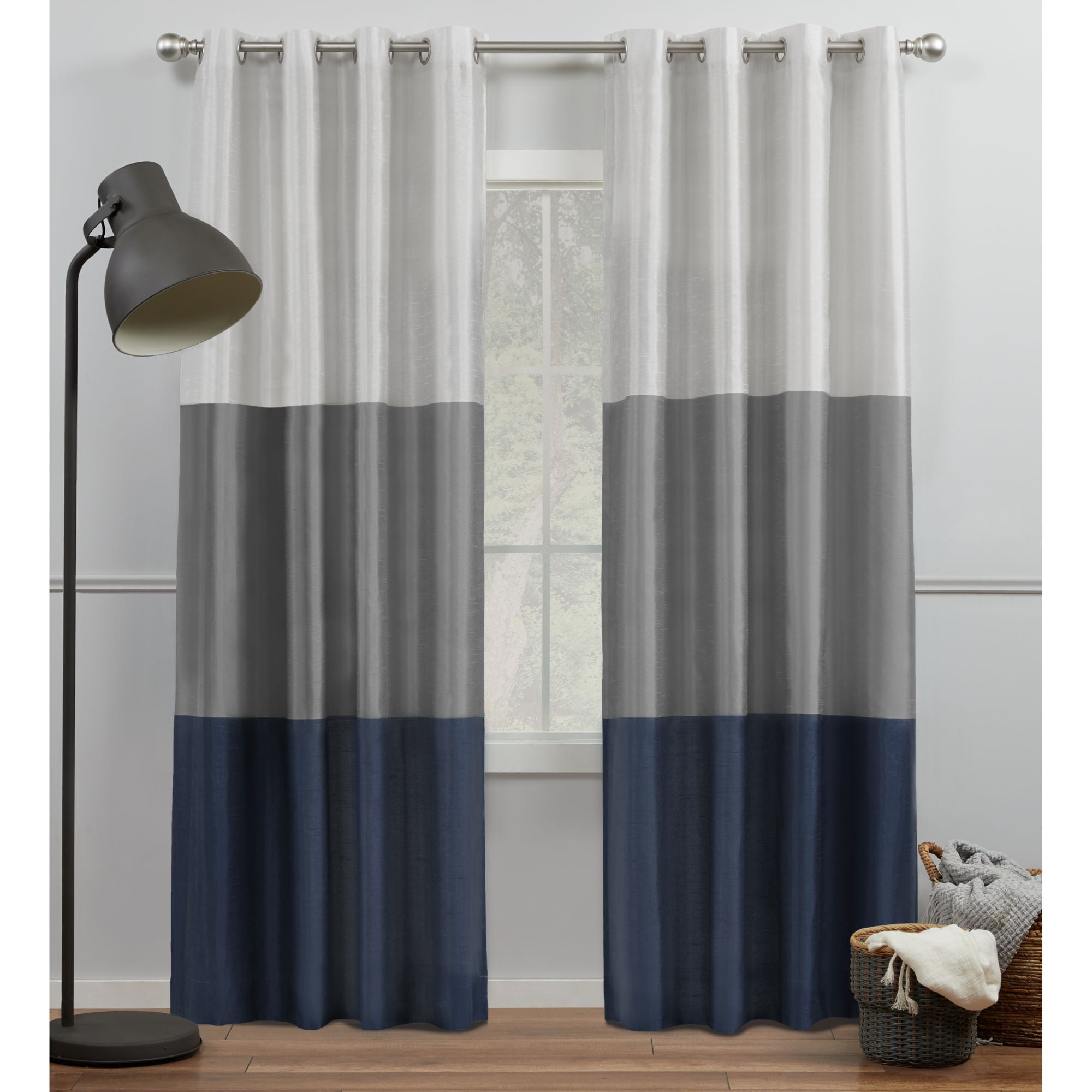 Exclusive Home Curtains Chateau Striped Faux Silk Grommet Top Curtain ...