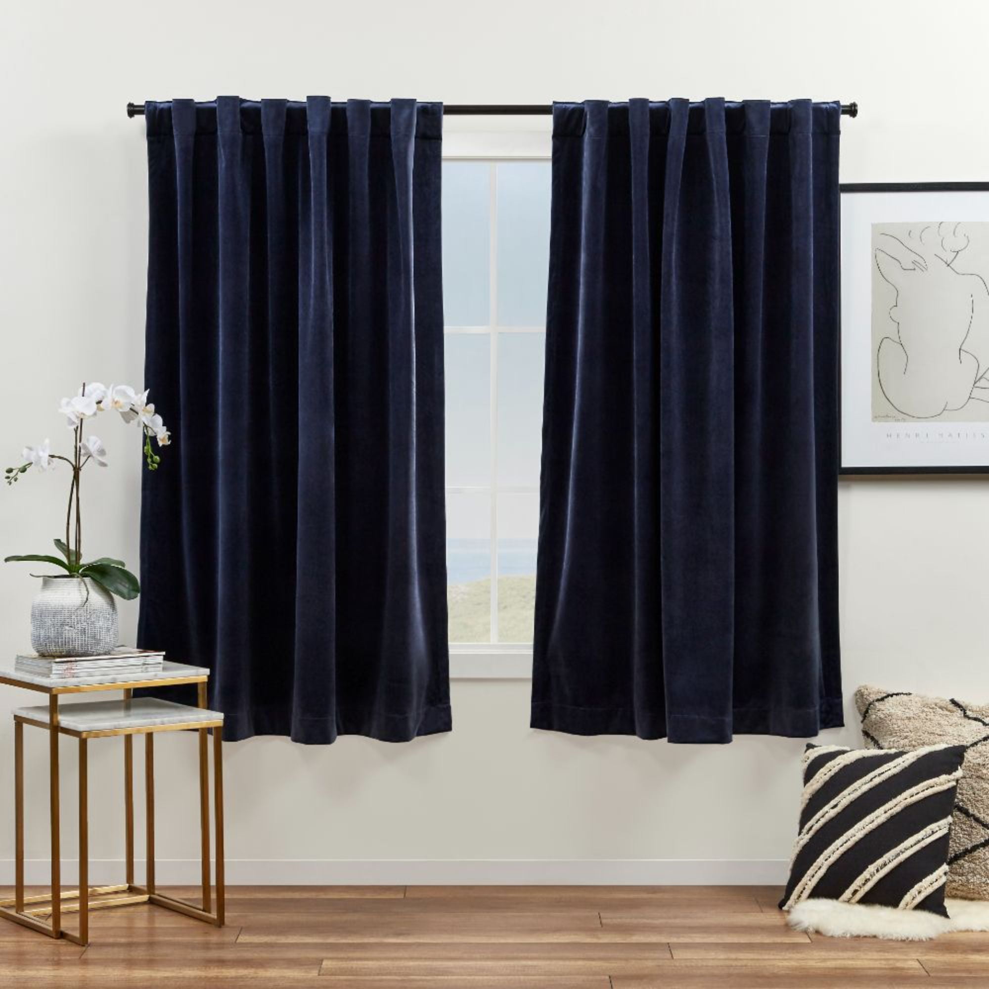 Home Velvet Heavyweight Hidden Tab Top Curtain Panel - Navy Blue ...