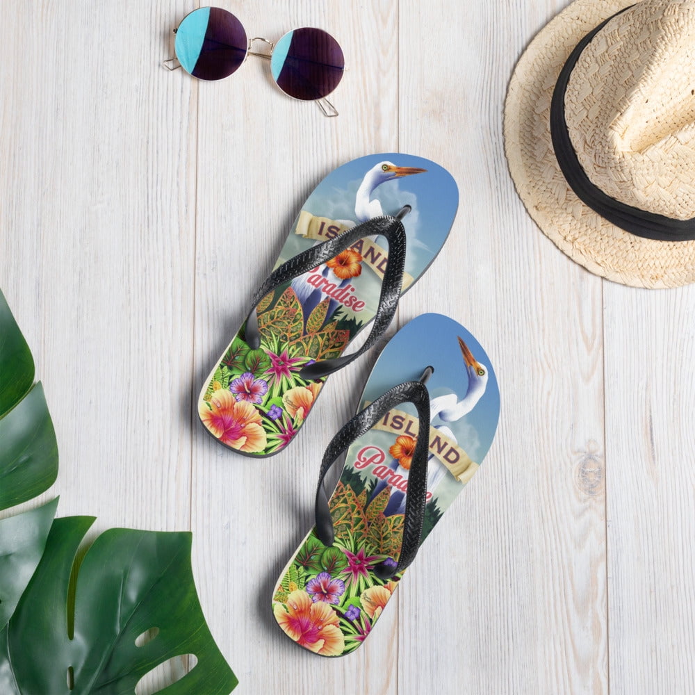 Exclusive Island Paradise Tropical Heron Flip Flops Art by Jim Mazzotta ...