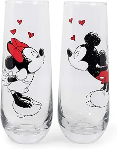 Exclusive Mickey and Minnie Mouse Kiss Hearts 2-Pack Stemless Fluted ...