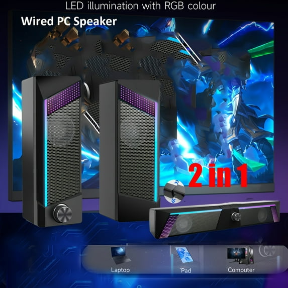 Exclusive New 2-in-1 Computer Speaker With Iron Mesh RBB Light Up Wired Esports Game Music ...