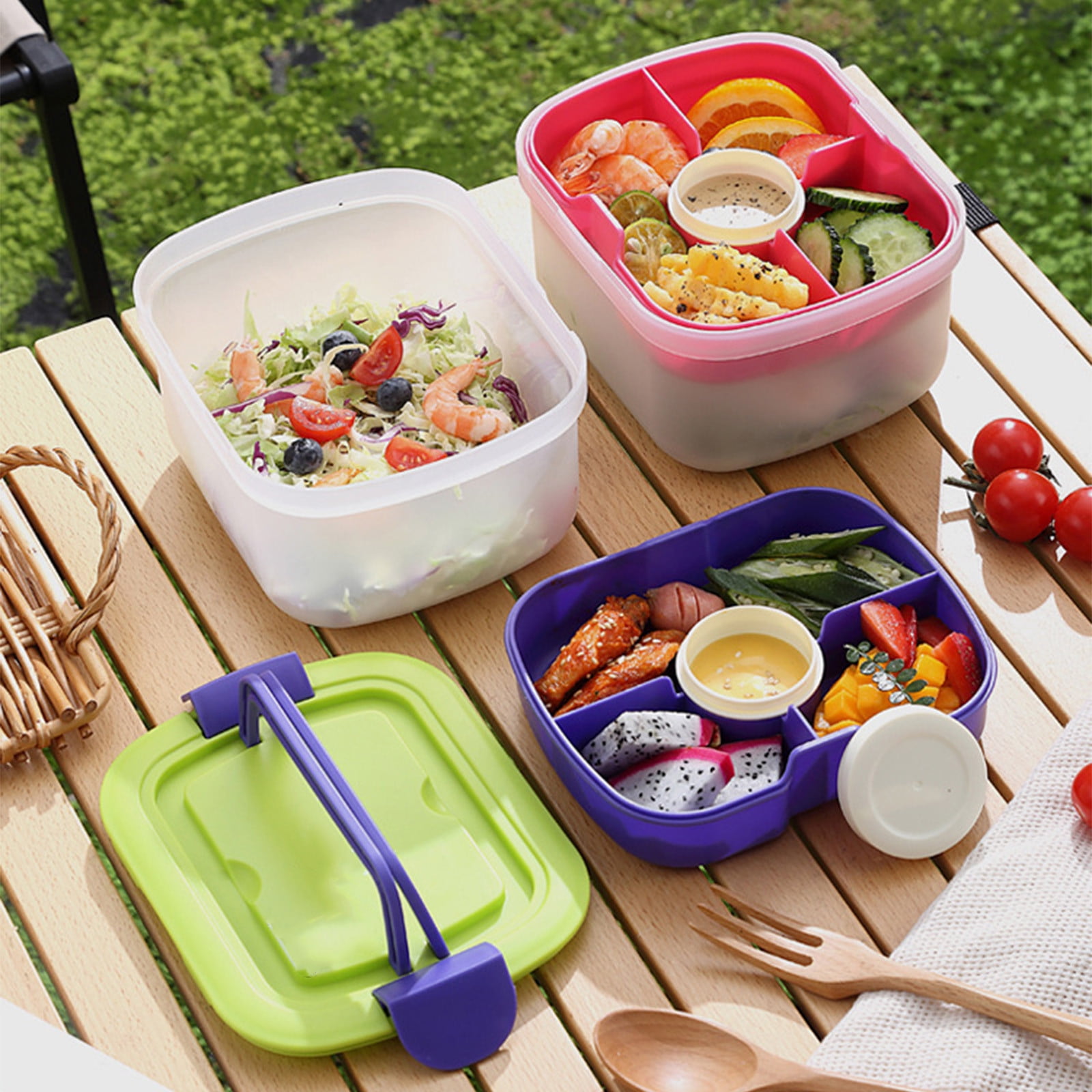 Exclusive Offers, Double Layer Portable Lunch Box 4 Compartments Leak ...