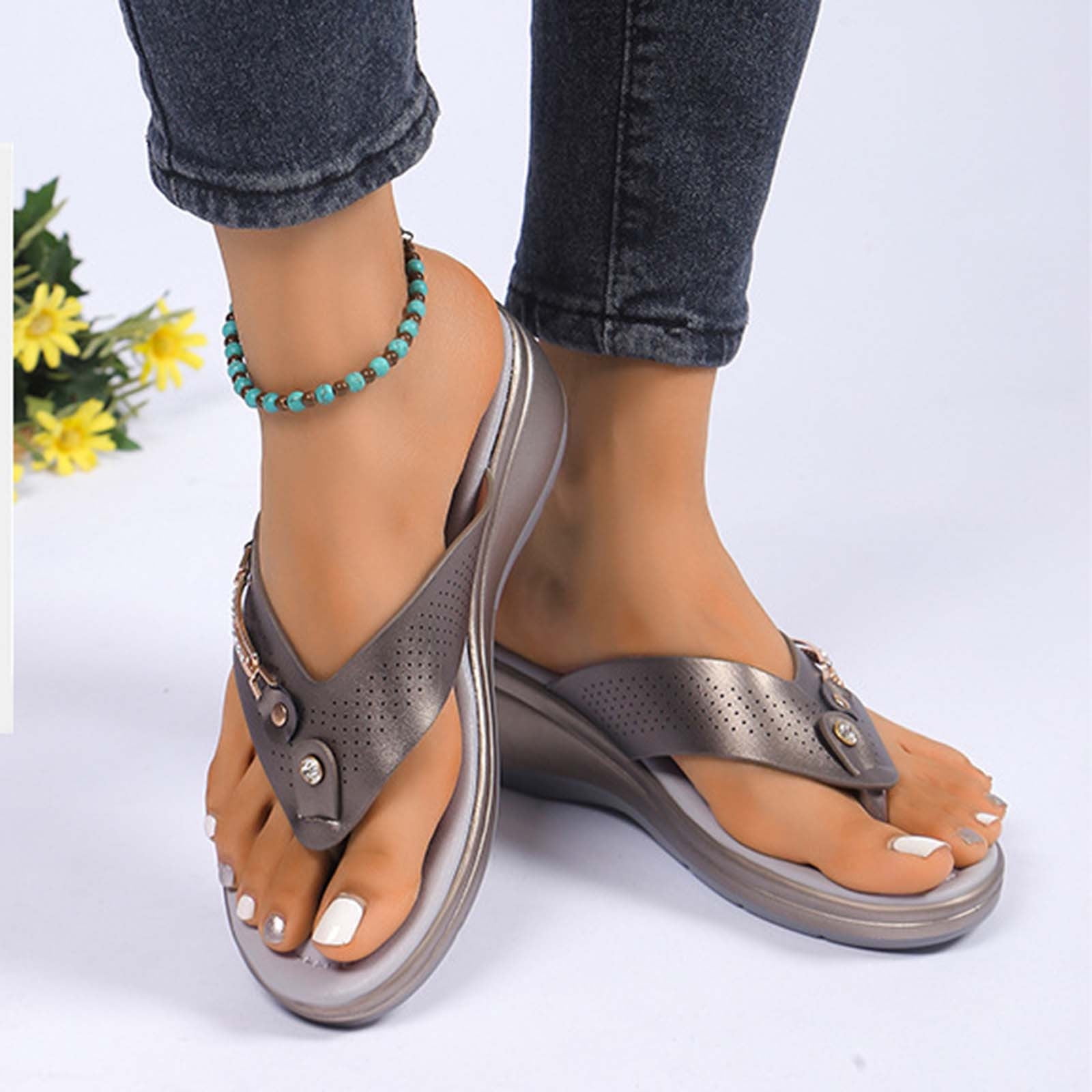 Exclusive Offers,Women's Large Size Slippers, Metal Buckle Wedge ...